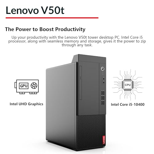 Lenovo V50t Business Tower Desktop Computer, Intel Core i5-10400, 128GB RAM, 16TB SSD, Wired Keyboard & Mouse, DVD-RW, HDMI, RJ-45, DVI, VGA, Wi-Fi, Windows 11 Pro, Black