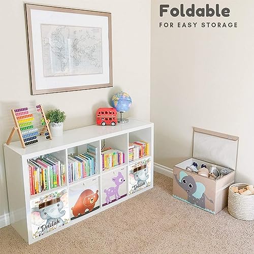 Girl Floral Elephant Personalized Storage Bins Baby Shelf Basket Custom Organizer with Handle for Bedroom Nursery Toy 1 Pack