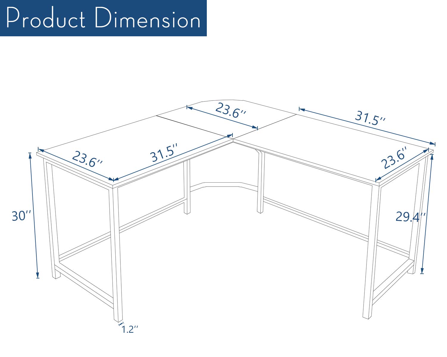 H&A 55"x55" L-Shaped Desk Home Office Corner Computer Desk PC Laptop Solid Support