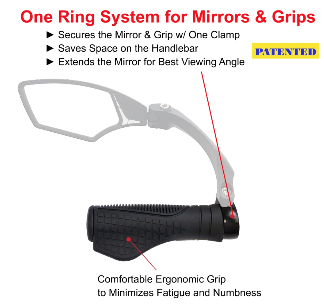 Hafny Bicycle Grips, One Ring Lock on System with Hafny Handlebar Bike Mirrors, Save Space on The Handlebar, Secure Grips and Mirrors with One Ring, Hafny Handlebar Bike Mirrors Grips HF-700