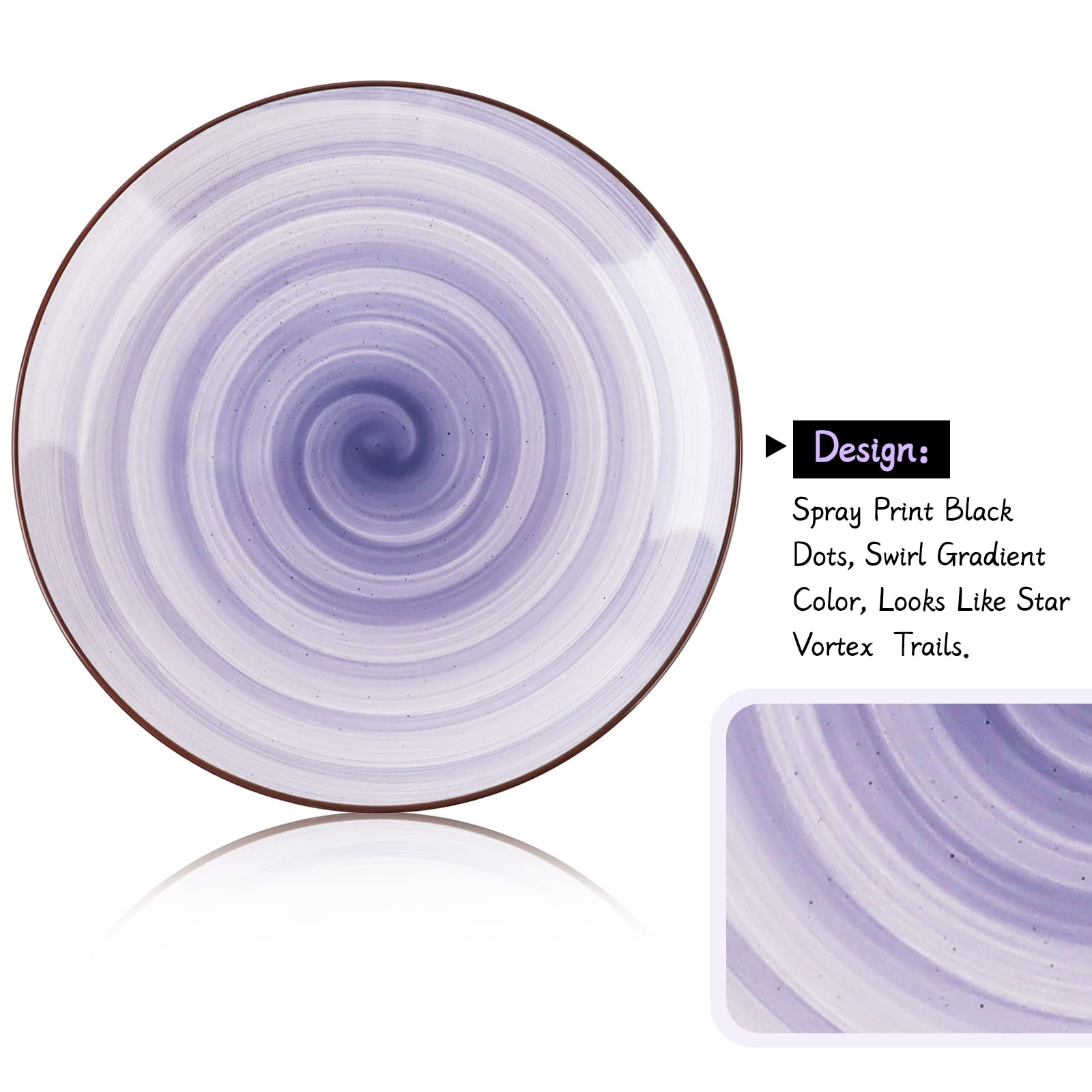 KitchenTour Large Ceramic Pasta Bowls with 8 Inch Dinner Plates Set of 6
