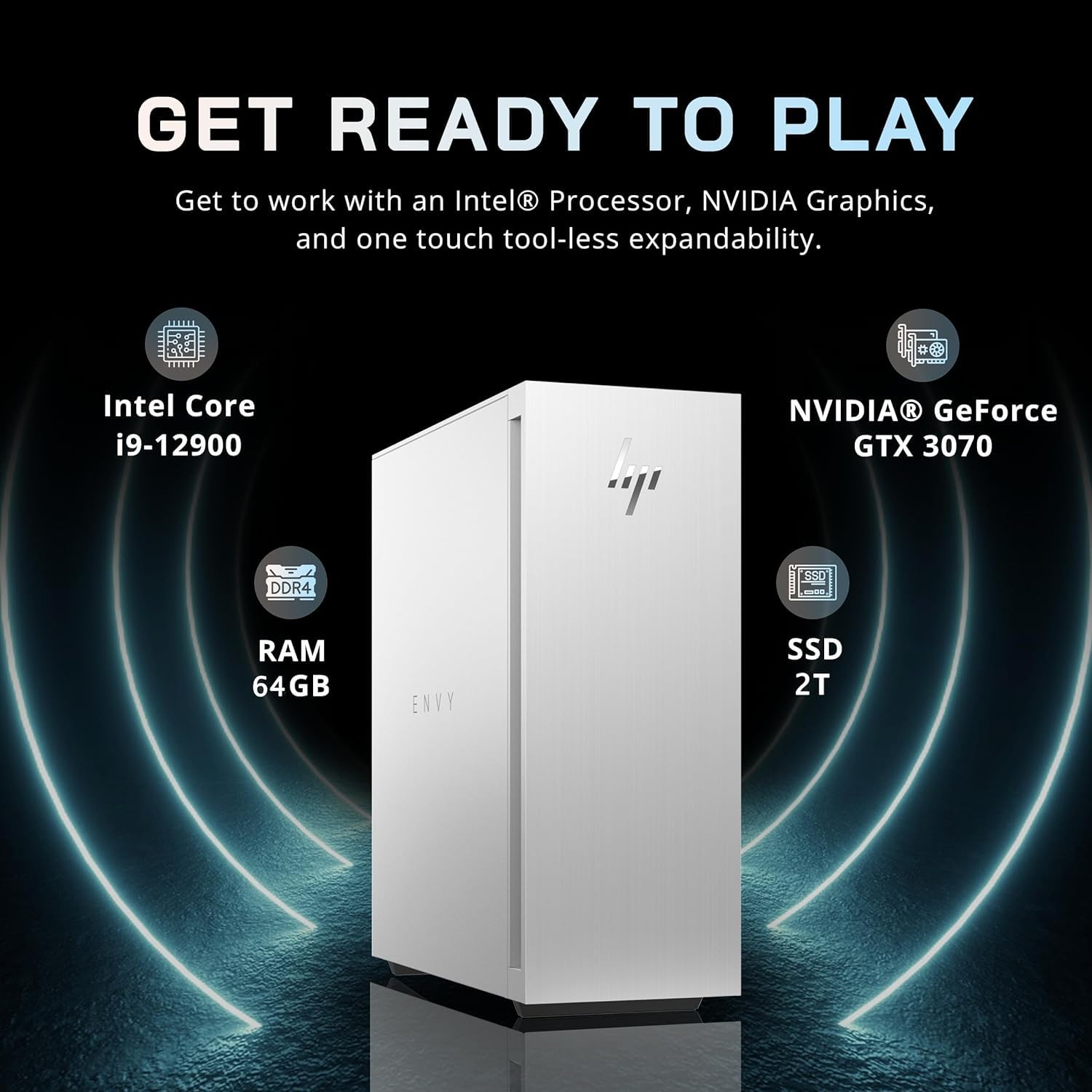 HP Envy Gaming Desktop Computer, 12th Gen Intel Core i9-12900, 64GB RAM, 2TB SSD, NVIDIA GeForce RTX 3070(8GB GDDR6 Dedicated), Windows 11 Pro, Black Wired Keyboard and Mouse, Silver, PCM