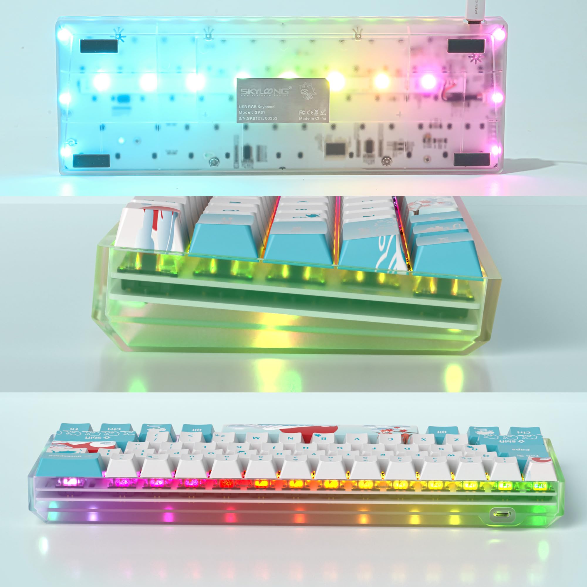 Guffercty kred 60 Percent Keyboard Mechanical Hot Swappable Gaming Custom Keyboard with RGB Backlit Type-C for Win/PC/Mac (Gateron Optical Blue, Sea)