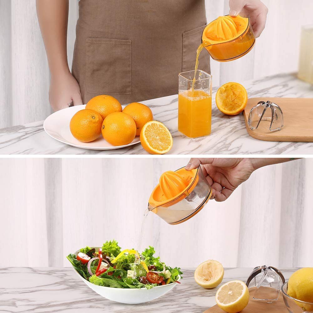 Kasmoire Citrus Lemon Orange Juicer, Manual Hand Squeezer with Built-in Measuring Cup and Strainer, 8OZ, Yellow