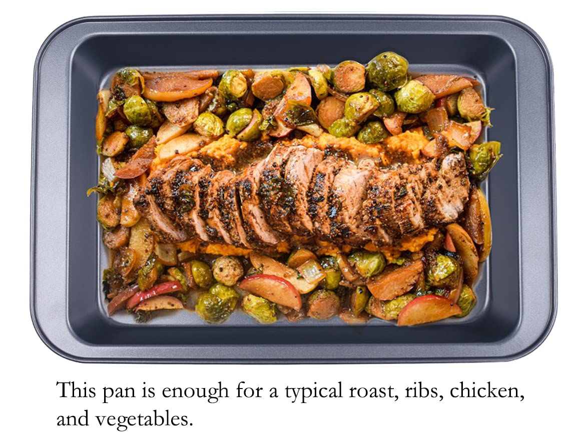 Kitcom Nonstick Roasting Pan with Rack, 16.5x11x2 Inch Turkey Roaster for Turkey, Chicken, Meat & Vegetables, Lasagna(Gray)