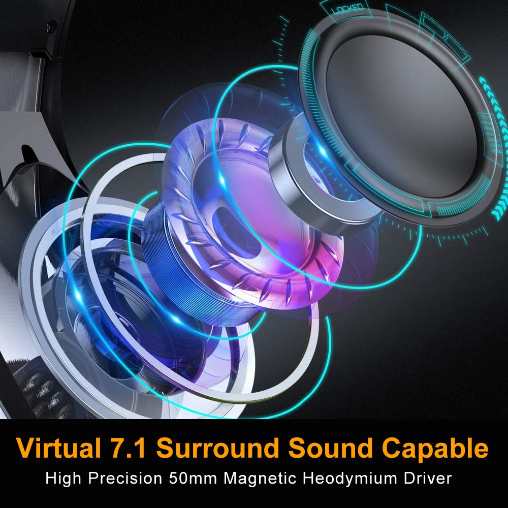GTRACING Gaming Headset for PC - Computer Headphones with Surround Sound Stereo Noise Canceling Mic/Microphone RGB Light - Gaming Headphones for Nintendo Switch, PS4, Console Laptop,Blue