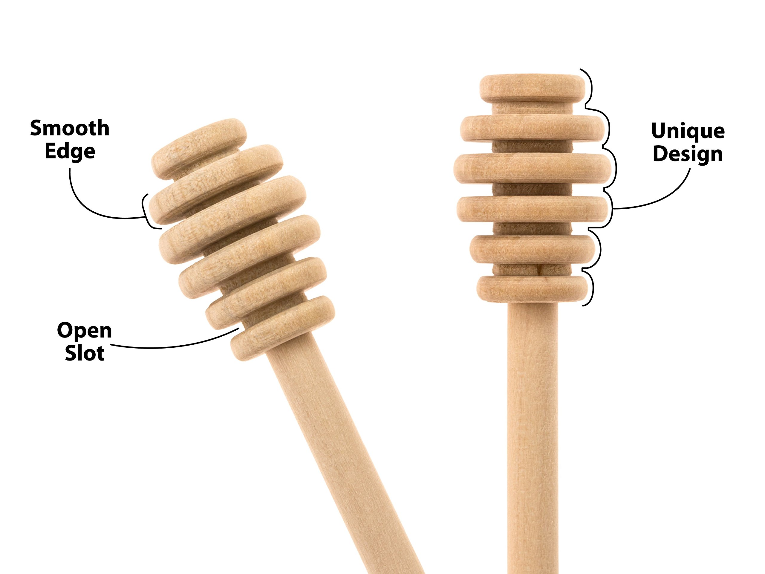 Honey Dipperz 4 PACK - 6" Inches Long (16cm) Wooden Honey Dipper Drizzler Stirring Stick, Spoon Rod Muddler Dispense