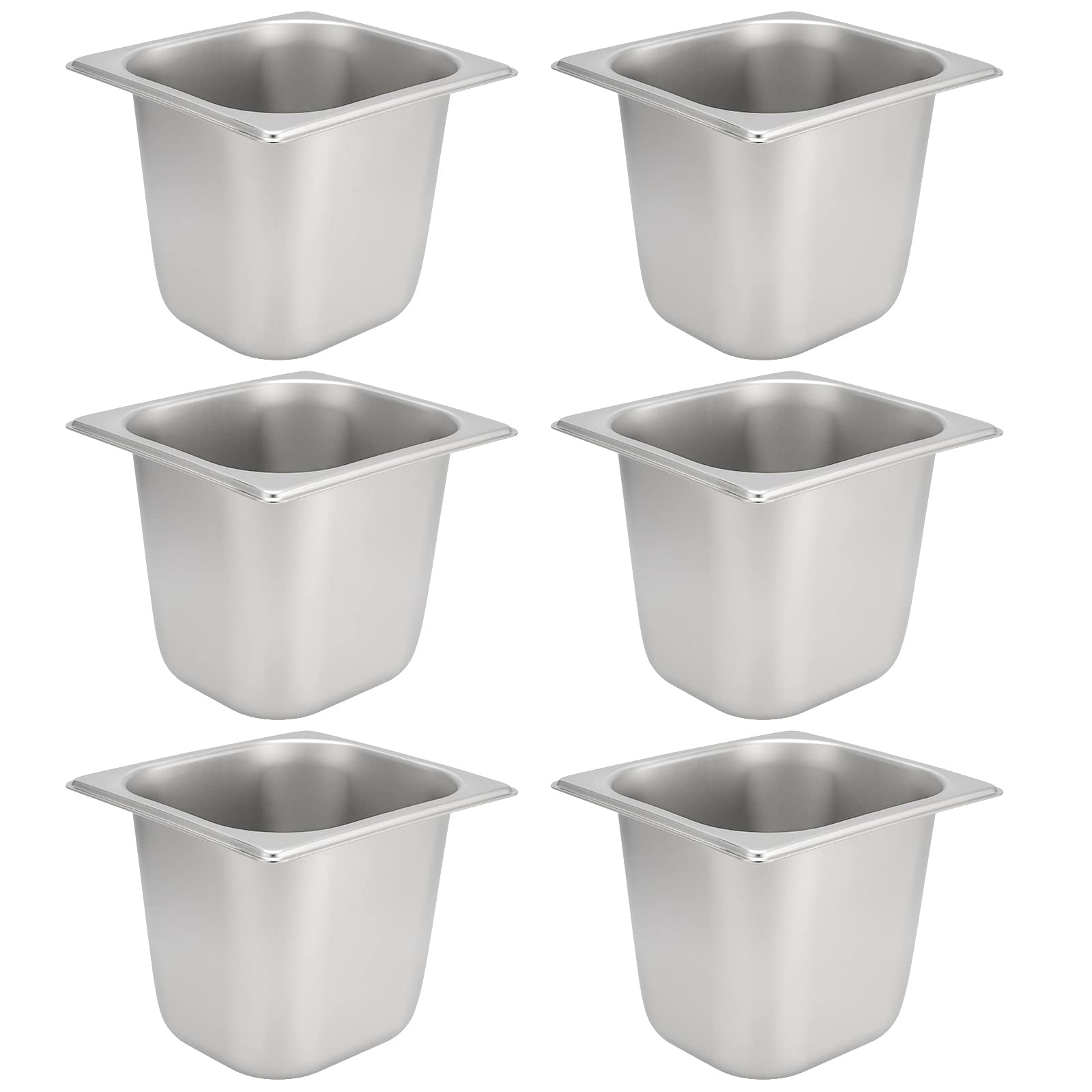 JAPCHET 6 Pack Stainless Steel Steam Pan 1/6 Size, Anti-Jam Steam Table Pan, Hotel Pans 1/6 Restaurant Buffet Trays for Catering, 6 Inch Deep