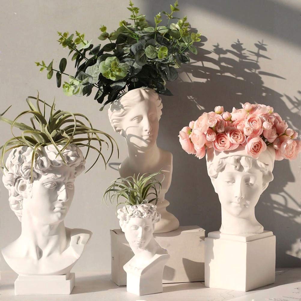 Greek God Roman Mythology Planter Planters Vase Sculpture Home Garden Decor Succulents Flowers Head Statue David