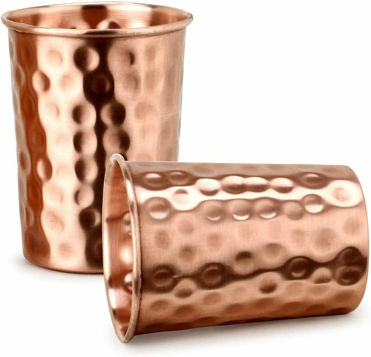 HERBEVER Pure Copper Hammered shape Water Tumbler Glasses for Healing Ayurvedic Set of 2