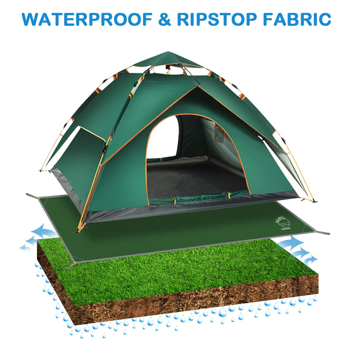 Grassman Tent Footprint, Camping Tarp Lightweight Waterproof with Carrying Bag, Tent Tarp Hiking Ultralight Hammock Rain Tarp Green M