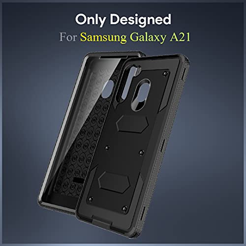HATOSHI Samsung Galaxy A21 Case with Built-in Screen Protector, Heavy Duty Protection, Full-Body Shockproof Rubber Bumper Rugged Protective Phone Case Cover for Samsung A21 6.5-inch, Black