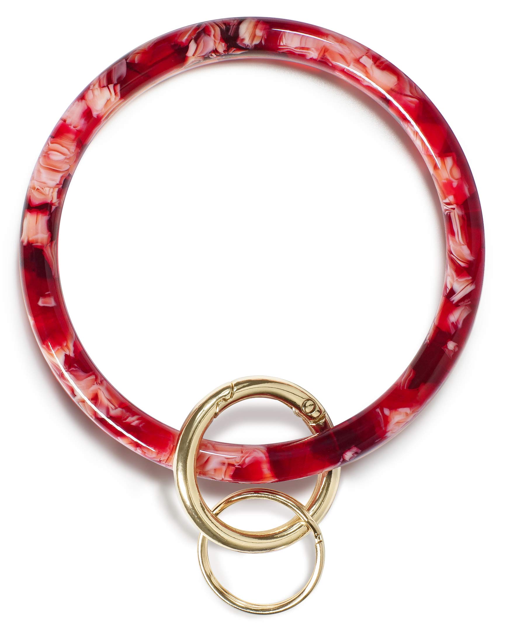 Heesch Bangle Key Ring Bracelet Keychain Key Ring Bracelet for Women, Acetate Circle Keyring for Wrist (Red)