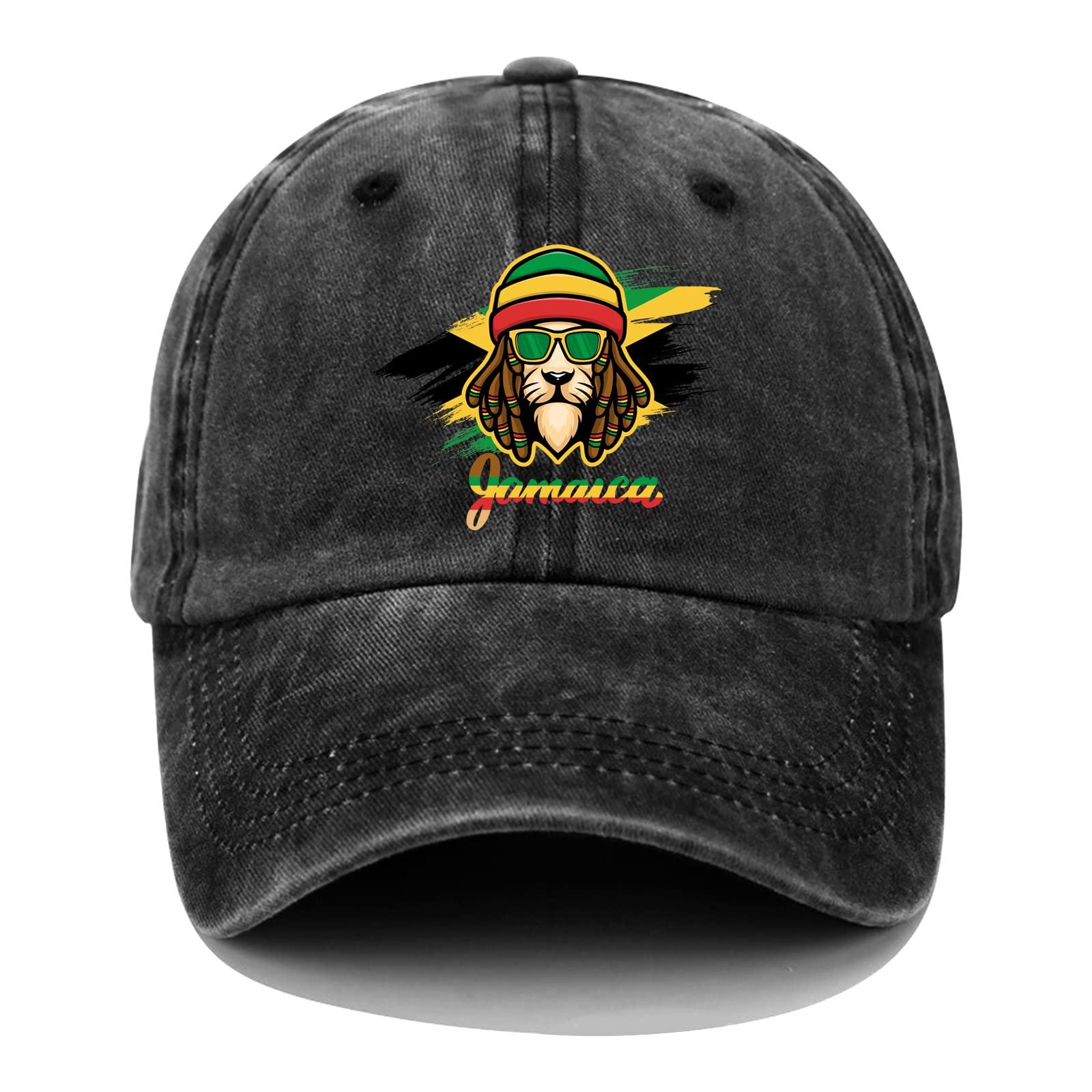 Jamaica Lion Hat Adjustable Distressed Baseball Cap Washed Vintage Jeans Cotton Denim Dad Hat for Men Women
