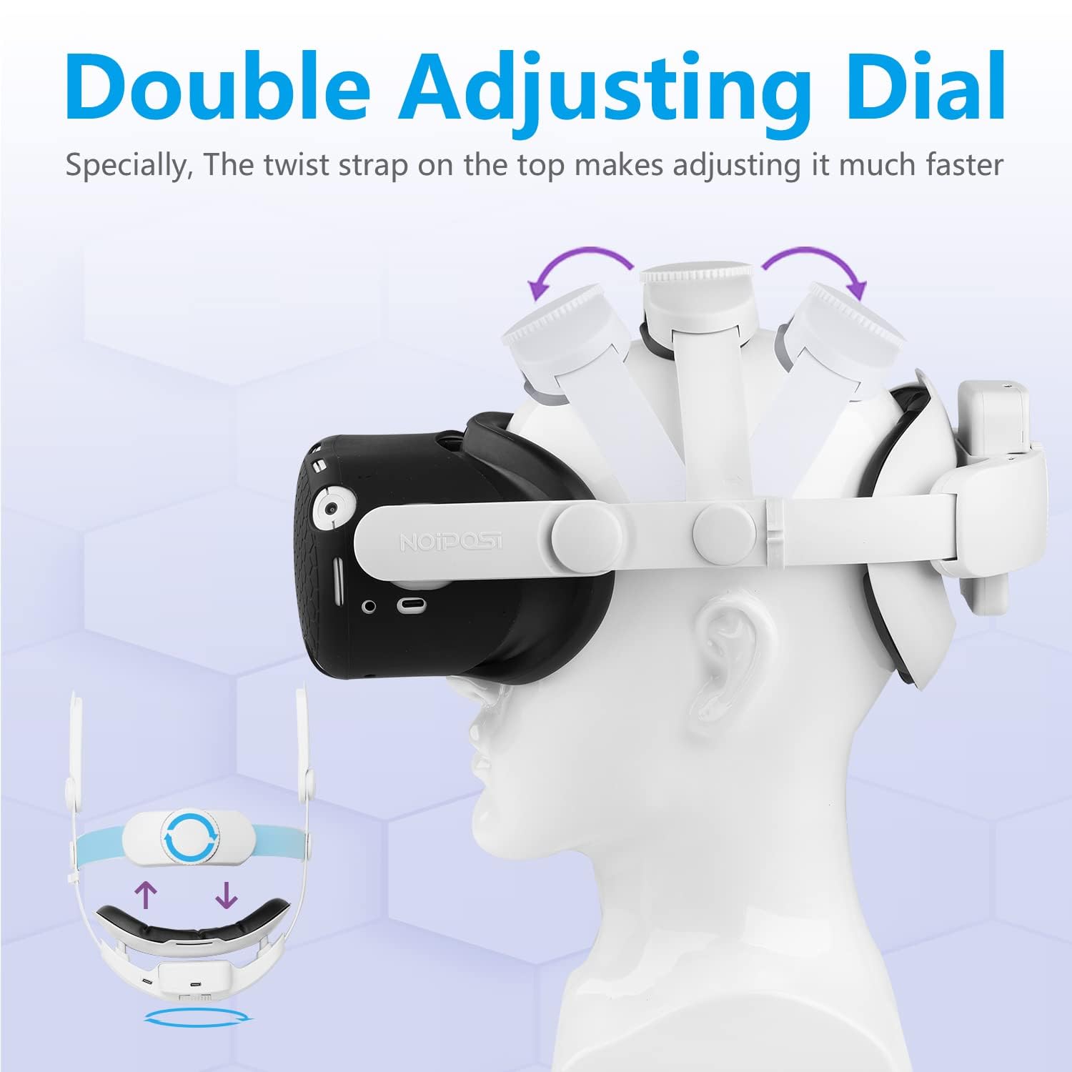Head Strap with Battery for Oculus Quest 2, 7500mAh Extend 7hrs Playtime, Adjustable Comfort Elite Head Strap Replacement, Lightweight Design and Enhanced Support in VR for Oculus/Meta Quest 2