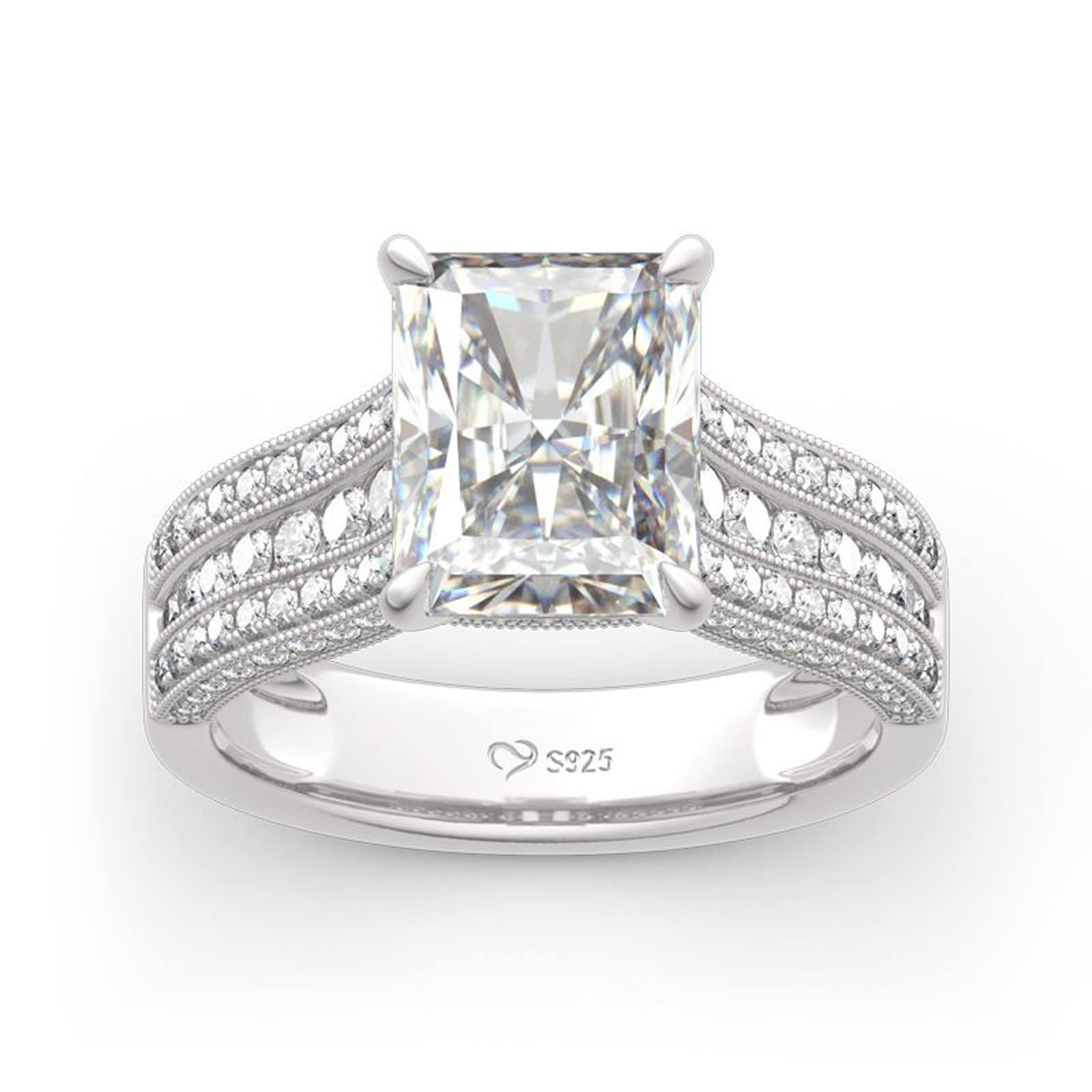 Jeulia Classic Radiant Cut Wedding Ring:Sterling Silver Halo Diamond Bridal Set Engagement Band Best Anniversary Promise Valentines Jewelry Gift with Box (White diamond, 6.5)
