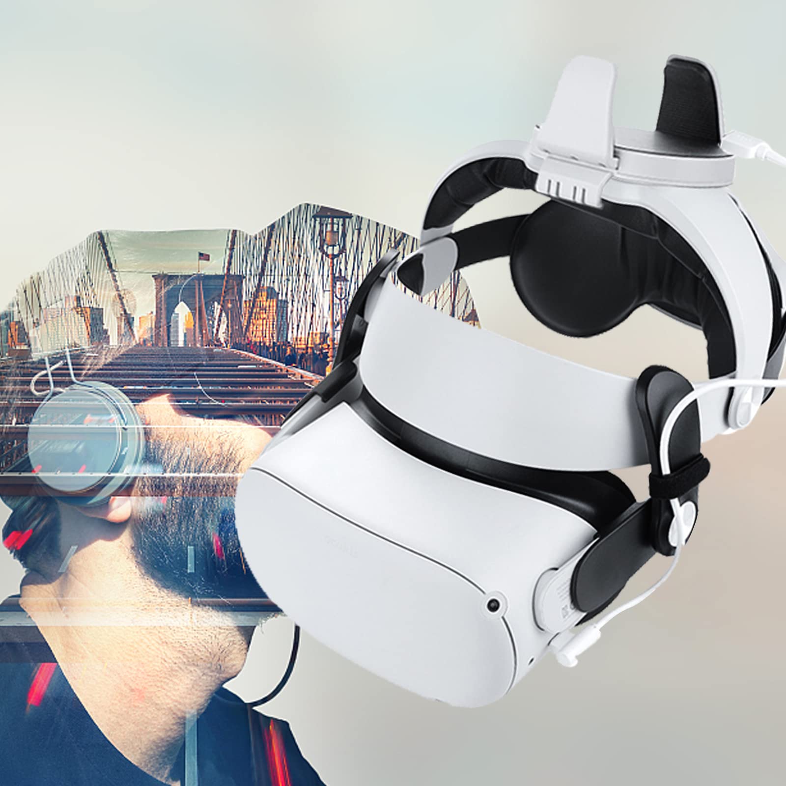 Head Strap Oculus Quest 2 Elite Strap with External Battery Pack Holder for Enhanced Playtime VR Head Strap Replacement Oculus Quest 2 Comfort Strap with Disposable VR Mask Set