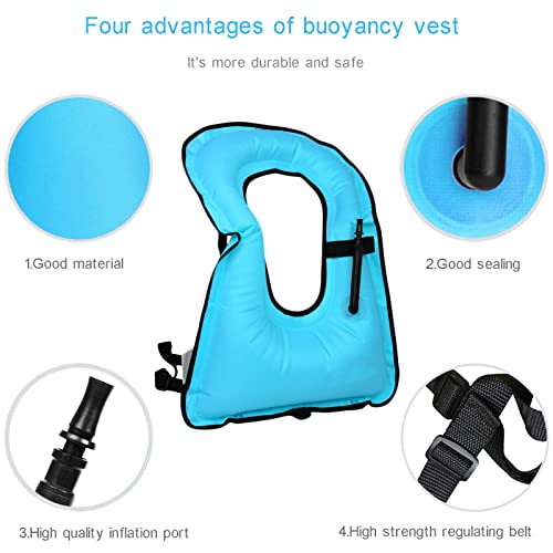 Inflatable Snorkel Vest for Adults, Adjustable Light Snorkeling Jackets Safety Vests for Diving, Snorkeling, Swimming, Surfing (Up to 200 lbs Loading)