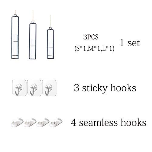 Hanging Glass Planter Water Iron Art Hydroponic Vase Transparent Test Tube Flower Hanging Bottle Home Decoration (3pcs-S,M,L)