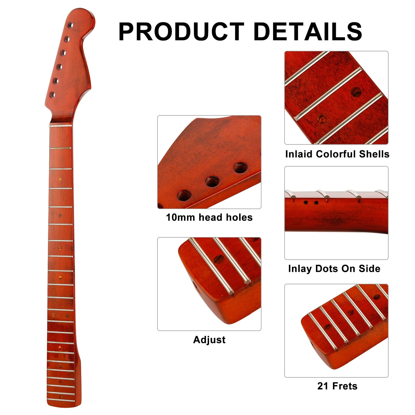 Guitar Neck 21 Fret Maple Fretboard Guitar Neck for ST Style Guitar DIY Parts Replacement Red