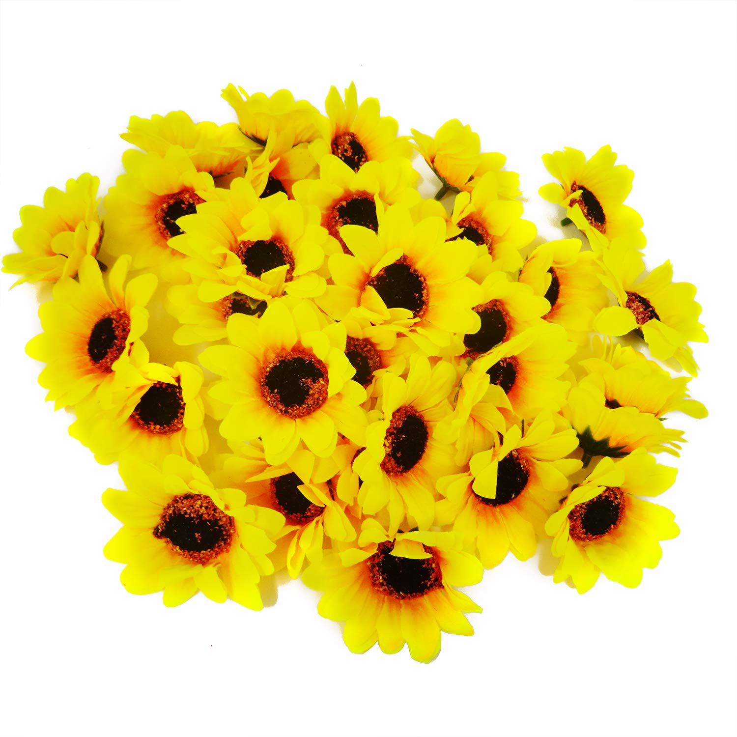 HONBAY 50PCS 7cm/2.75inch Artificial Silk Yellow Sunflower Heads Fabric Floral for Home, Wedding, Garden, Craft Projects