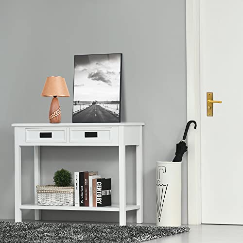 HOMCOM Console Table with 2 Storage Drawers and Open Shelf, Modern Sofa Table for Hallway, Living Room, or Bedroom, White