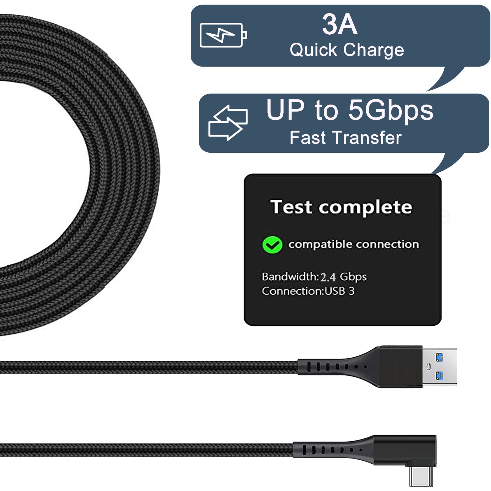 JAMYOK Link Cable 16 FT Compatible with Quest 2,VR Cable Compatible for Quest 2/1 Headset,USB 3.0 A to C,High Speed Data Transfer & Fast Charging,Durable Nylon Braided