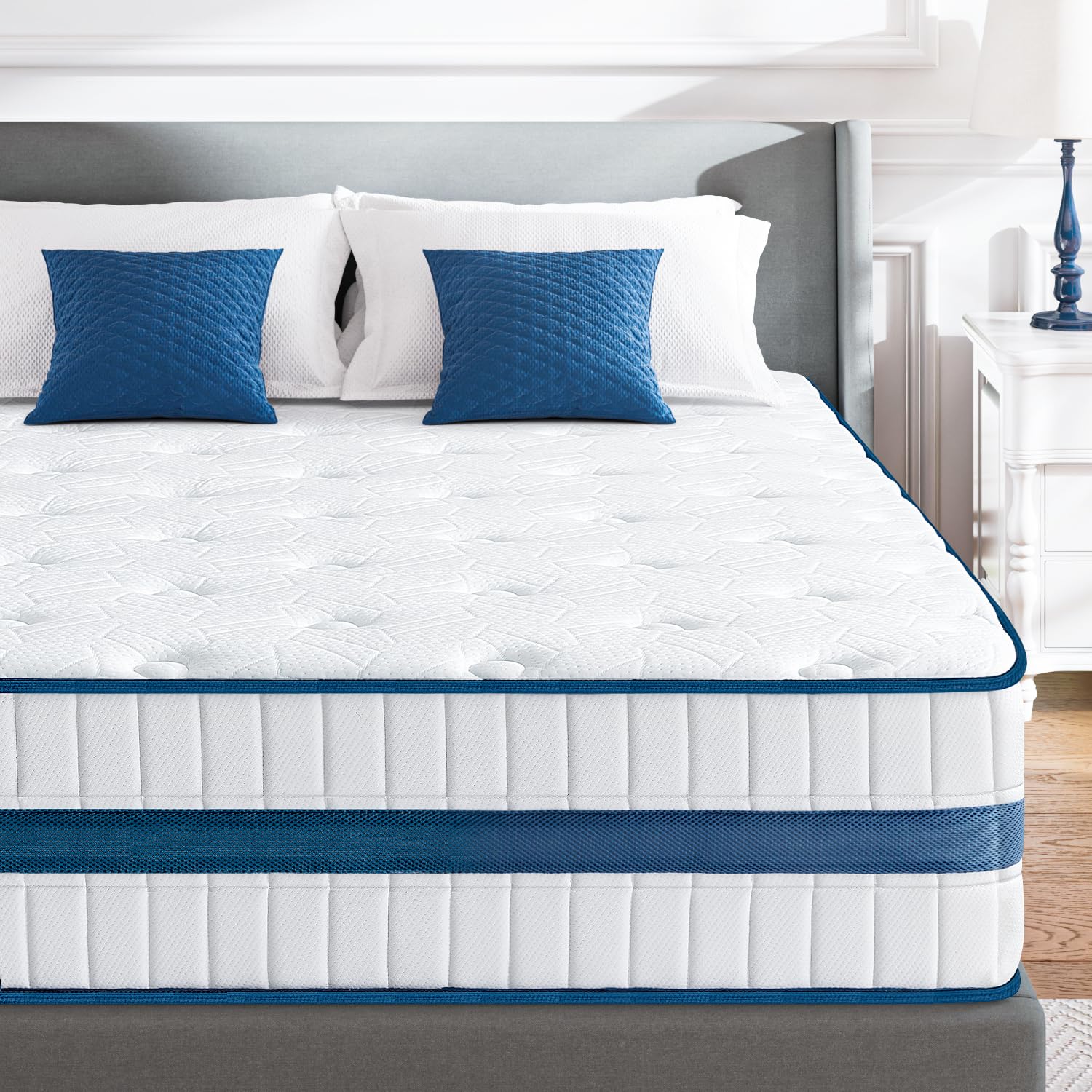 Maxzzz Queen Mattress, 10 Inch Queen Hybrid Mattress in A Box Pressure Relief & Supportive, with Gel Memory Foam & Individually Pocket Coils for Motion Isolation Cool Sleep, Medium Firm Feel