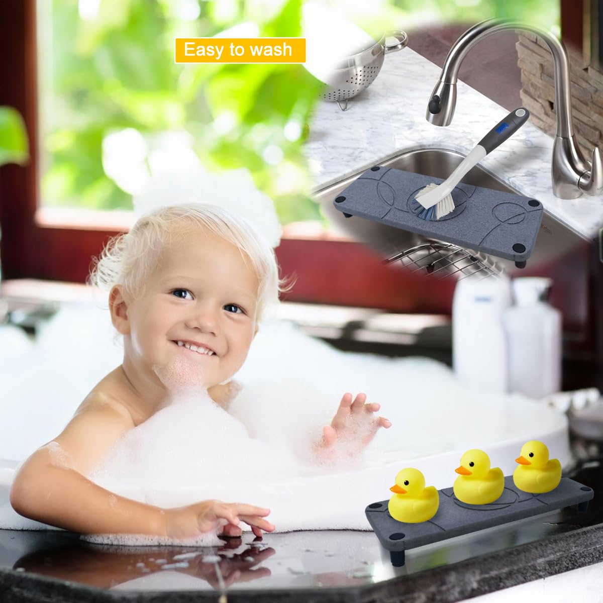 Instant Dry Sink Organizer, Drytomini, Instant Dry Sink Organizer Bathroom with Feet Avoid Moisture Buildup, Fast Drying Stone Sink Tray ,Modern Element Instant Drying Sink Tray (Grey)