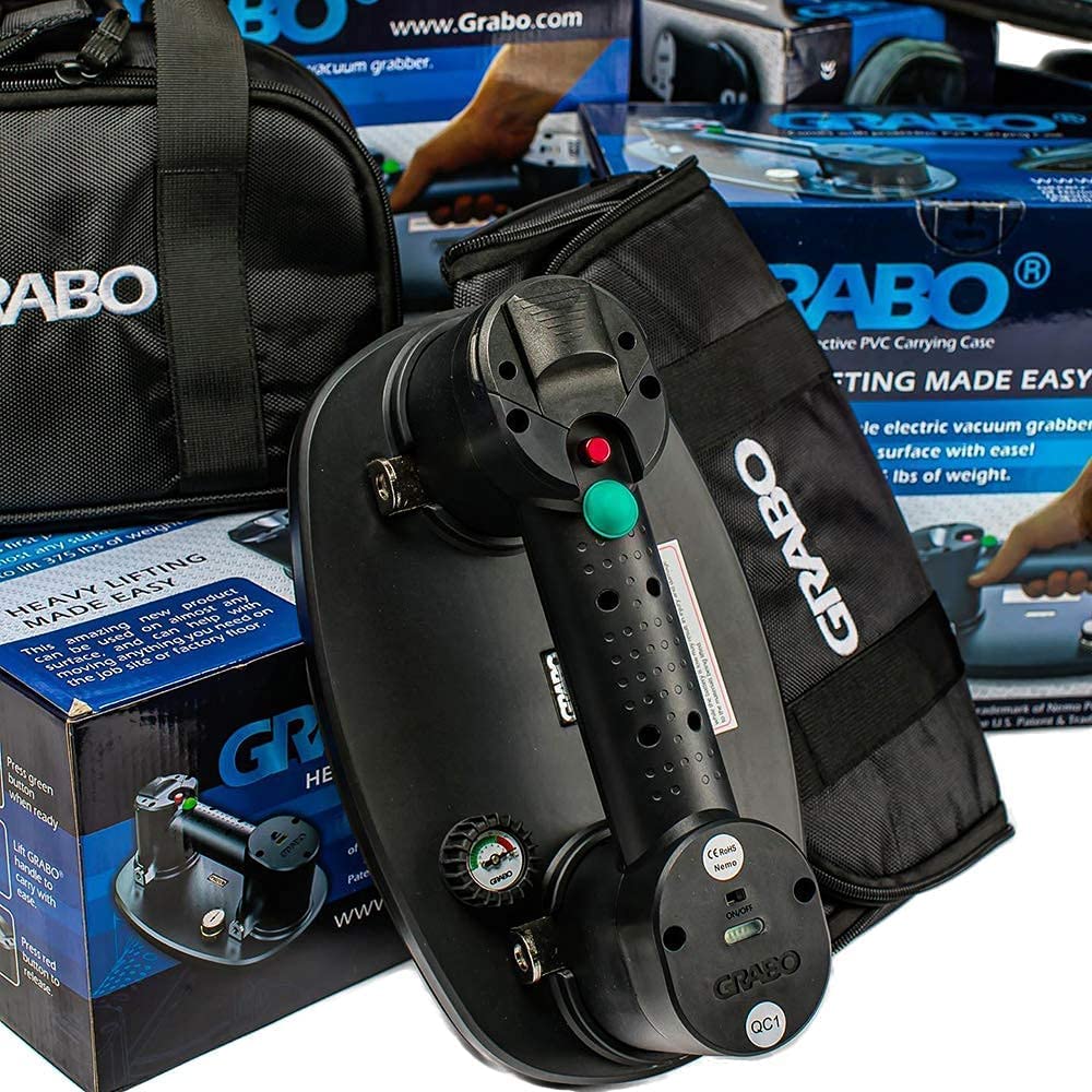 GRABO Nemo (2 Batteries, 2 Seals) - Electric Vacuum Suction Cup Lifter for Wood, Paver, Drywall, Marble, Tile and More (Lifts up to 375 lbs)