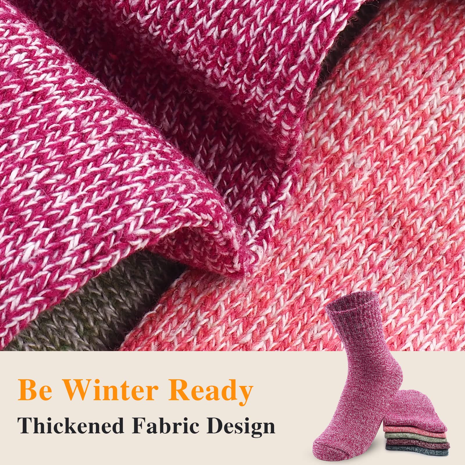 IFEND Warm Socks, 5 Pairs Women Wool Socks for Winter Soft and Thick Knit Cozy Crew Socks Christmas Gift Socks (Multicolor-05)