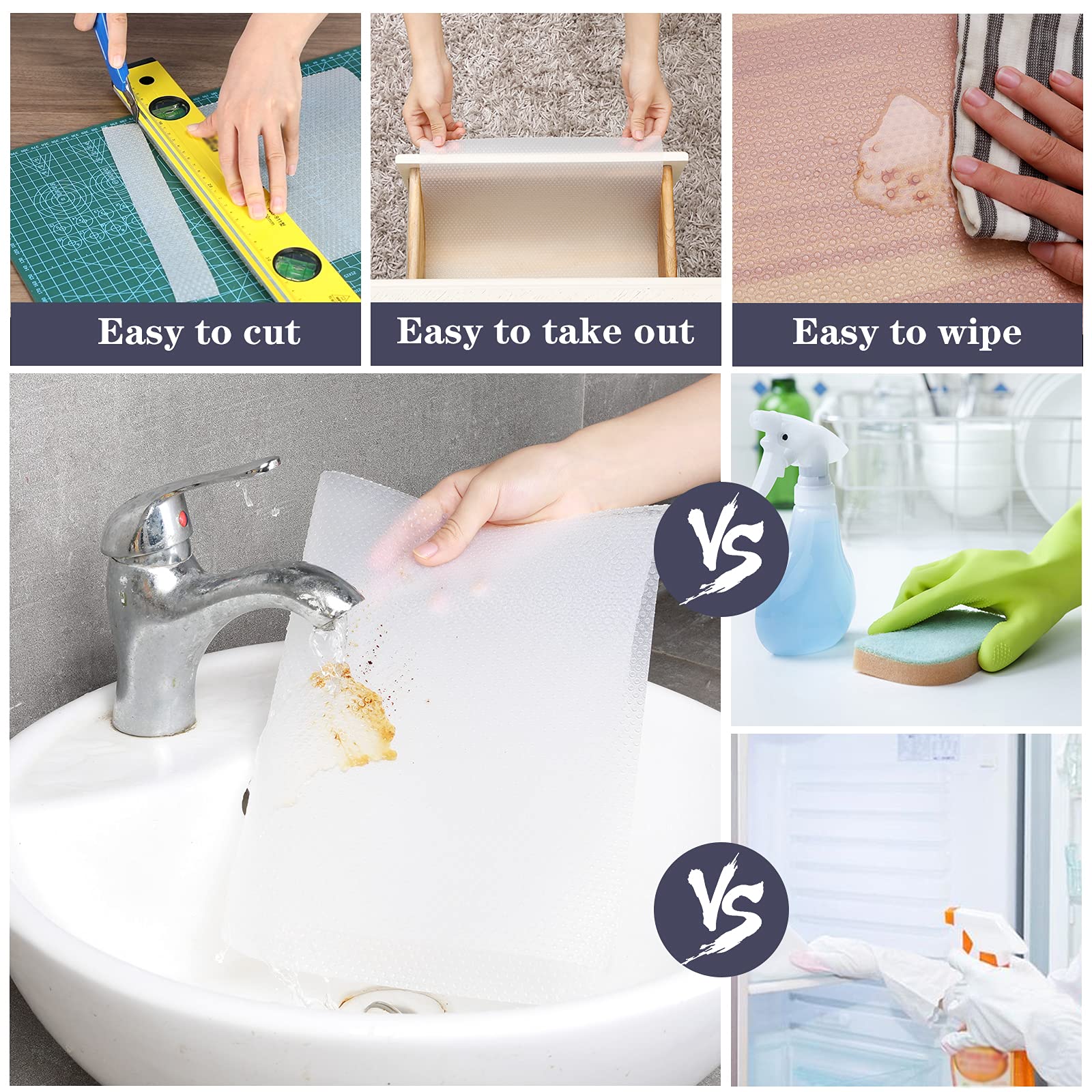 Hersvin Shelf Liners, 23.6x196.9 Inch EVA Non-Adhesive Drawer Mats, Cupboard Pad, Kitchen Cabinet Lining Fridge Cushion for Home Office (Clear/Dot, 60x500cm)