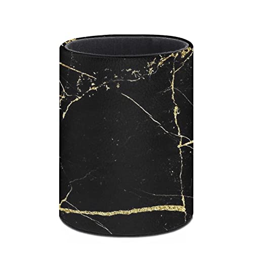 Gold and Black Marble Texture Pen Holder PU Leather Pencil Cup Cute Desk Organizer Makeup Brush Box for Home Office