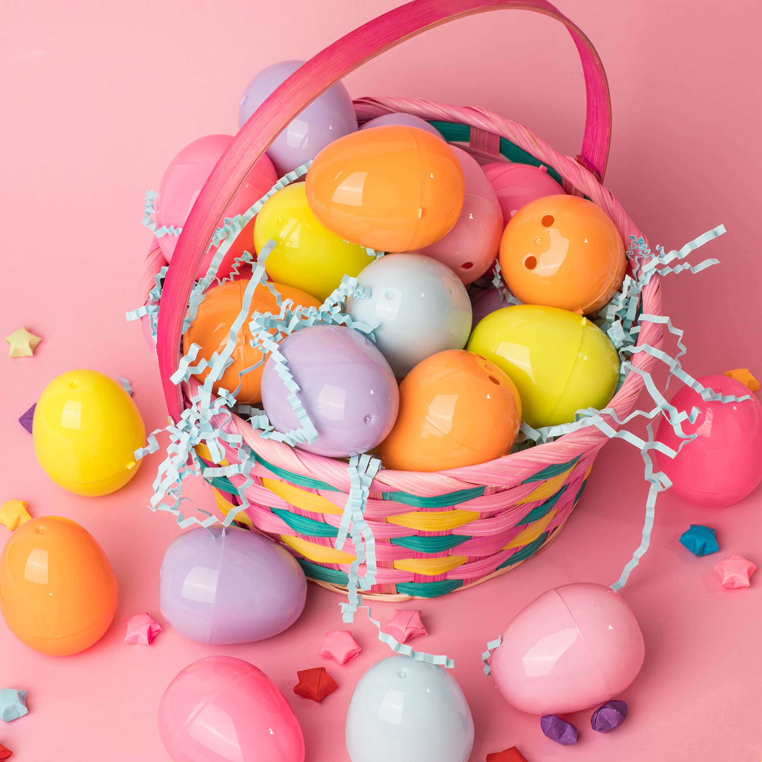 JOYIN 50PCS 2.3" Pastel Easter Eggs, Empty Easter Eggs Fillable, Colorful Bright Plastic Eggs Bulks for Easter Hunt, Filling Treats, Party Favor, Easter Basket Stuffers, Classroom Prize Supplies