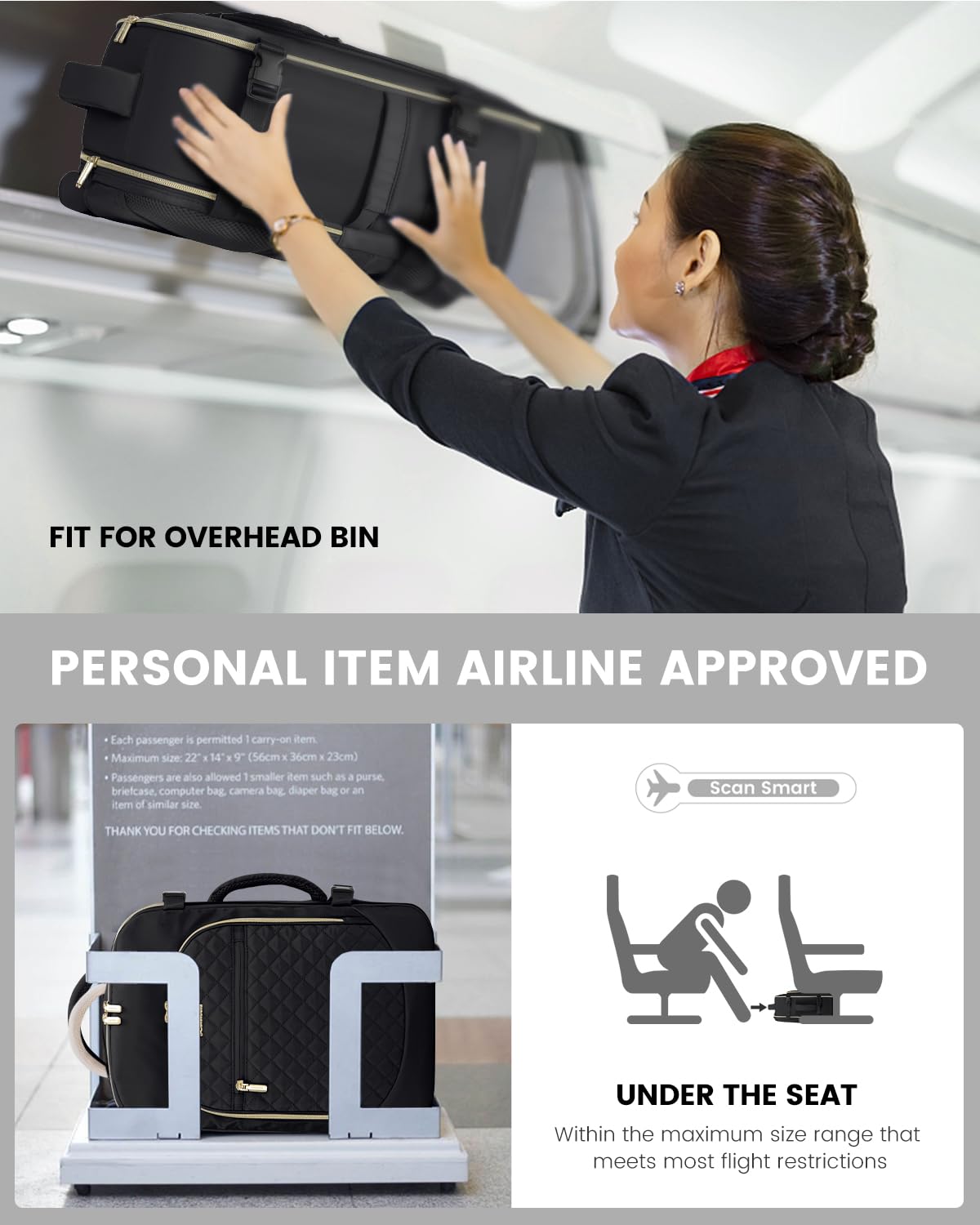LOVEVOOK Carry on Backpack, 30L Travel Backpack for Women Airline Approved,Luggage Business Weekender Overnight Daypack as Personal Item fit for 15.6 inch Laptop,Black