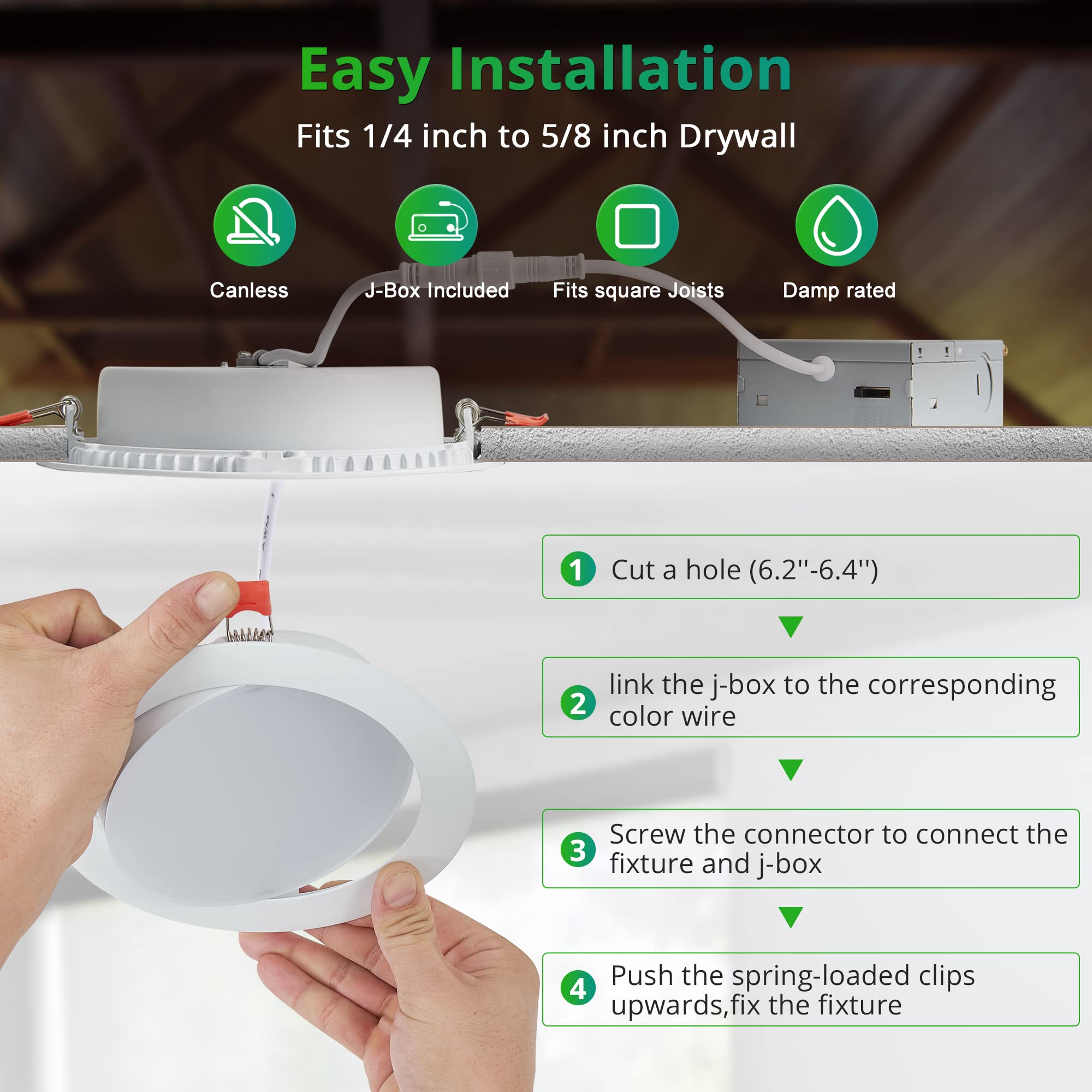 LEDIARY 6 Pack Gimbal LED Recessed Lighting 6 Inch, 5CCT Adjustable Recessed Light Slim Selectable 2700K-6000K,1100LM Can Lights with Jbox,Canless Down Light Ceiling Light with IC Rated ETL Listed