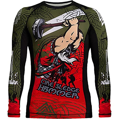 Hardcore Training Hammer Men's Rash Guard Compression Long Sleeve MMA No-Gi Tight BJJ Grappling Base Layer (as1, Alpha, 3X_l, Regular, Regular, Green)