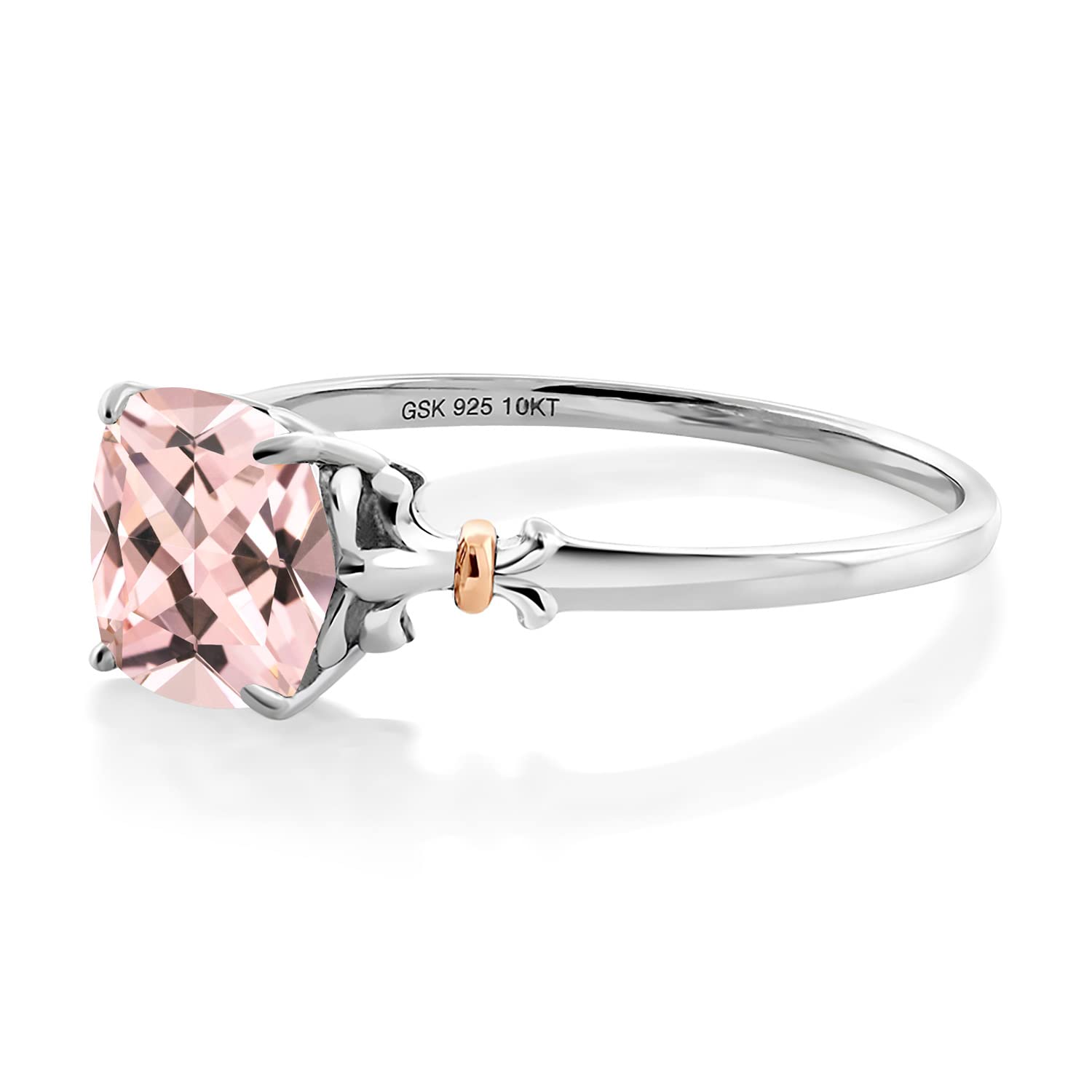 Gem Stone King 925 Sterling Silver & 10K Rose Gold 8MM Cushion Gemstone Birthstone Engagement Ring | Wedding Anniversary Promise Ring For Women | Size 5,6,7,8,9