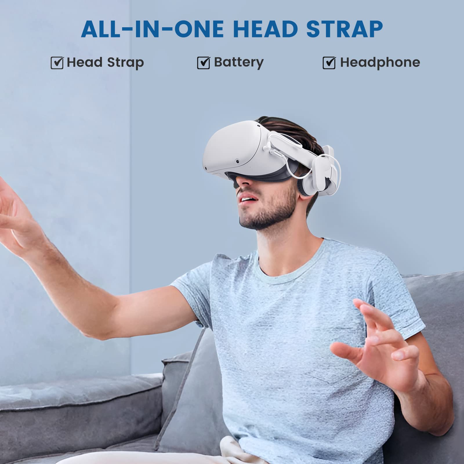 Headphone Head Strap with Battery for Oculus/Meta Quest 2,M3 Plus On-Ear Audio Elite Strap with 8000mAh Battery Pack,Extend Playtime & Enhanced Sound Effects & Balance Weight Design