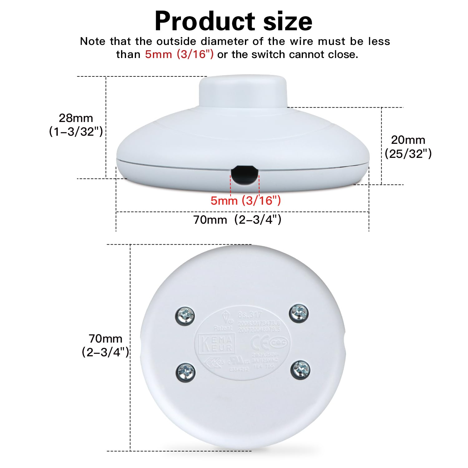 Helunsi 3Pcs Floor Lamp Foot Switch, White Foot Pedal Switch, Round Floor Lamps Foot Inline Switch, Step ON Off Spring Push Button, for Control Replacement Floor Lamp Extension Cord Parts - Pack of 3