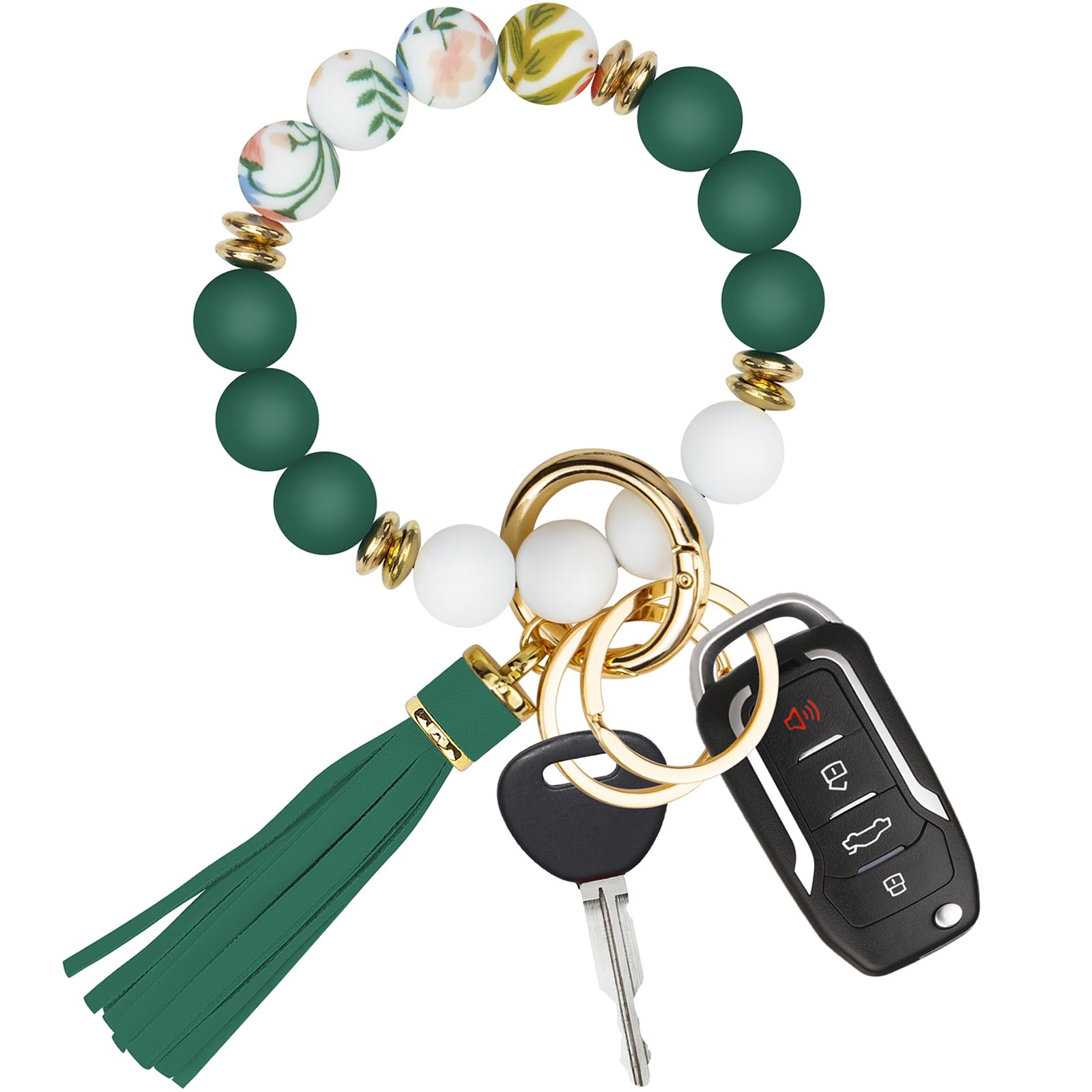 Manlosen Key Ring Bracelet Car Keychain Holder Wristlet Silicone Women Beaded Bangle Chains
