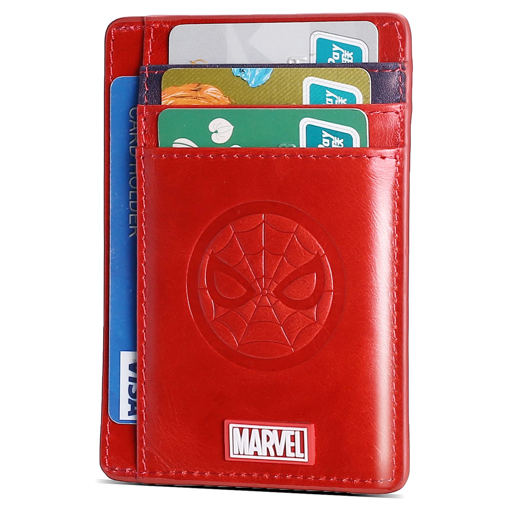 IRON SPIDER Men's Wallet,Monolayer Slim Minimalist Front Pocket RFID Blocking Leather Pocket Wallet with Superhero SPIDER RED