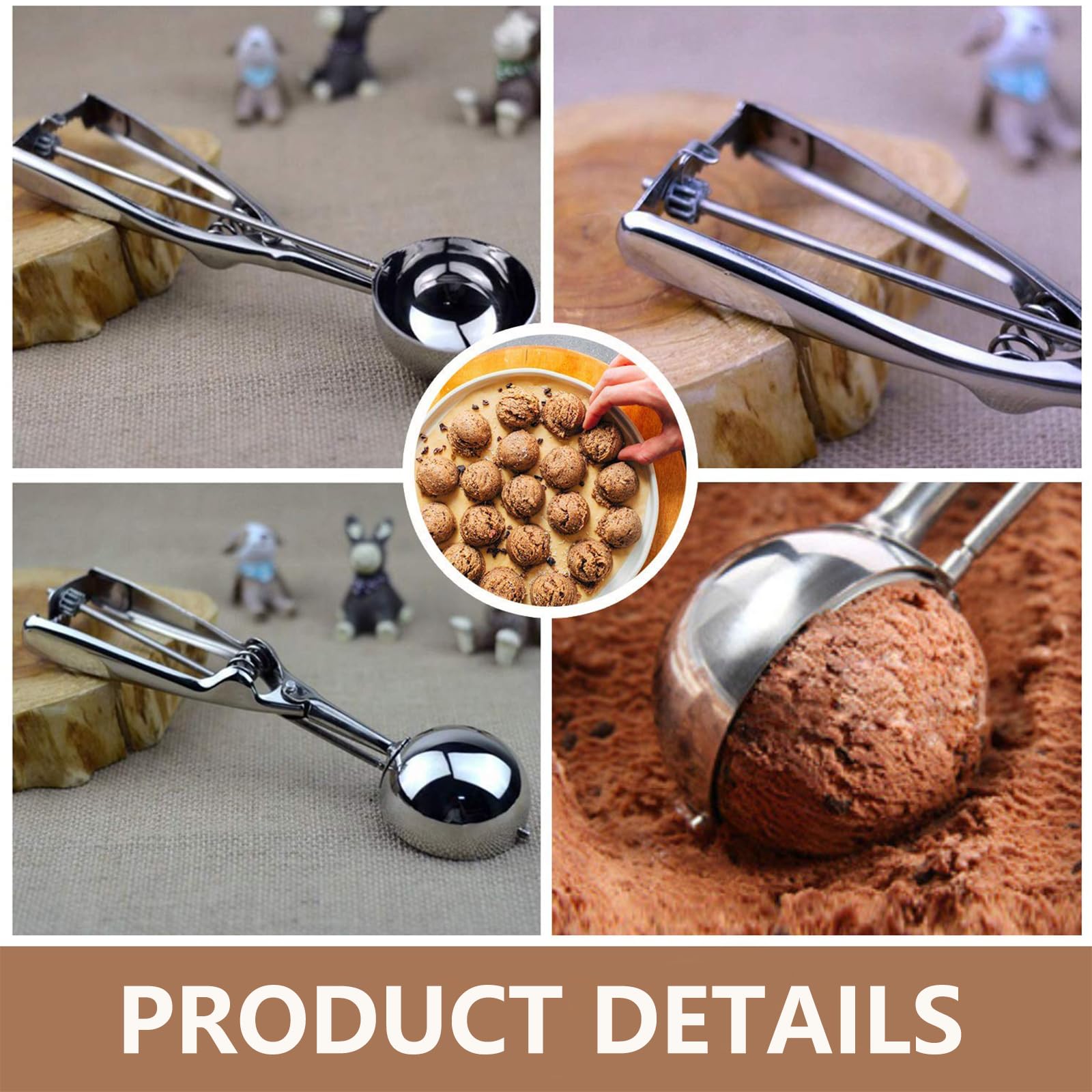Ice Cream Scoop, 3Pcs Cookie Scoop Set, Cookie Scoops for Baking Set of 3, Ice Cream Scooper with Trigger Release, Cookie Scooper for Baking, Cupcake Scoop for Baking Set of 3 with Cookie Dough Scoop