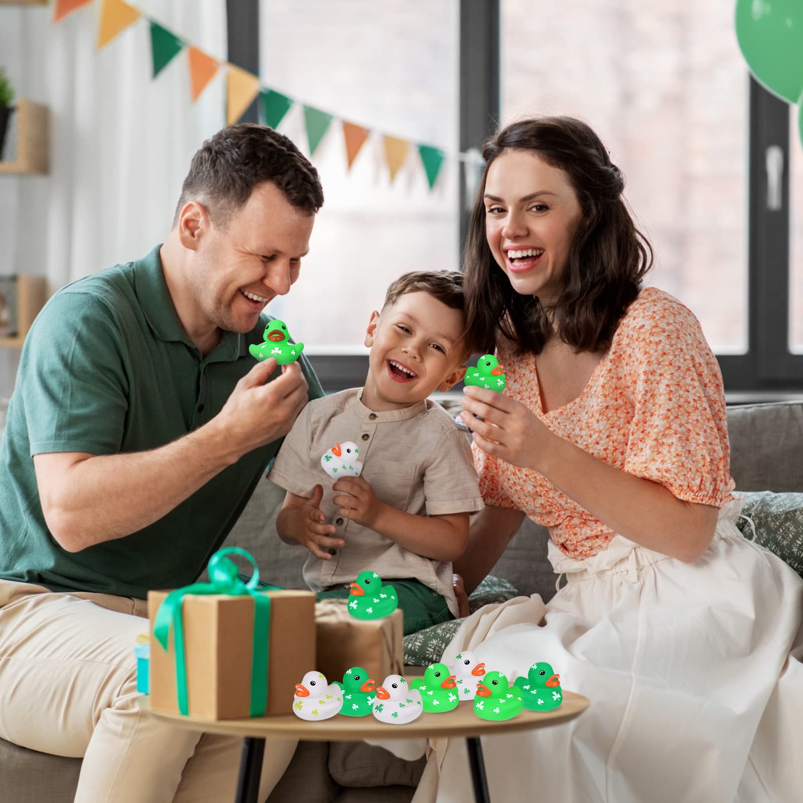 Jerify St. Patrick's Day Rubber Ducks 2 Inch Mini St. Patrick's Day Ducks Bath Toys St. Patrick's Day Party Decorations Holiday Rubber Ducks with Drawstring Gift Bag for Class Prize Holiday (48)
