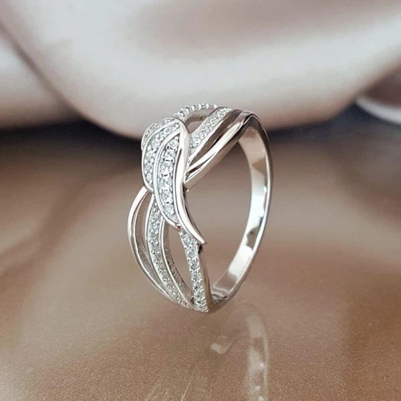 JASXEYO Angel Wings CZ Ring Big Feather Ring Jewelry Gift for Women,Feather Cubic Zirconia Fashion Ring, Platinum Plated Size 6-10 (7)