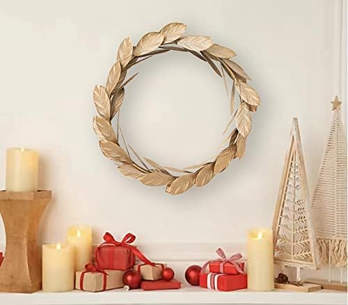 Gold Leaves Metal Wreath Wall Decor for Front Door,13 inch Door Wreath for Christmas,Window,Wedding,Party Decoration