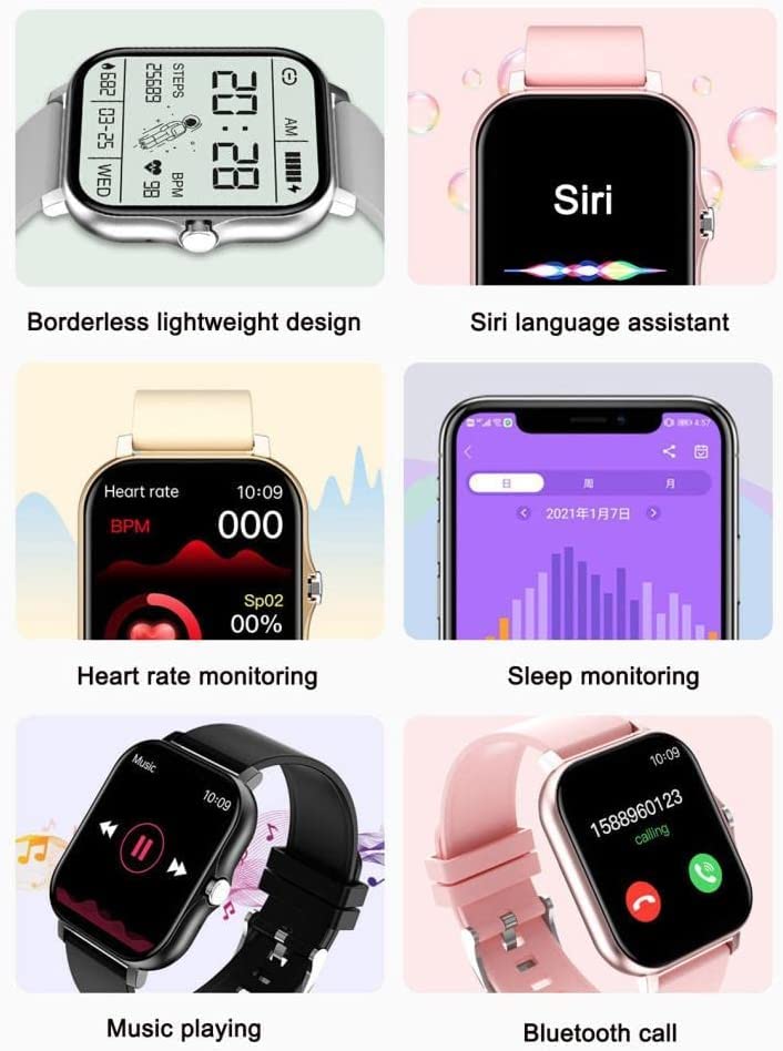 Multifunctional Bluetooth Calling Casual Smartwatch 1.7" IPS Full Touch Screen Metal Casing Custom Interface Heart Rate Blood Pressure and Sleep Detection Available for IOS&Android System (Black)