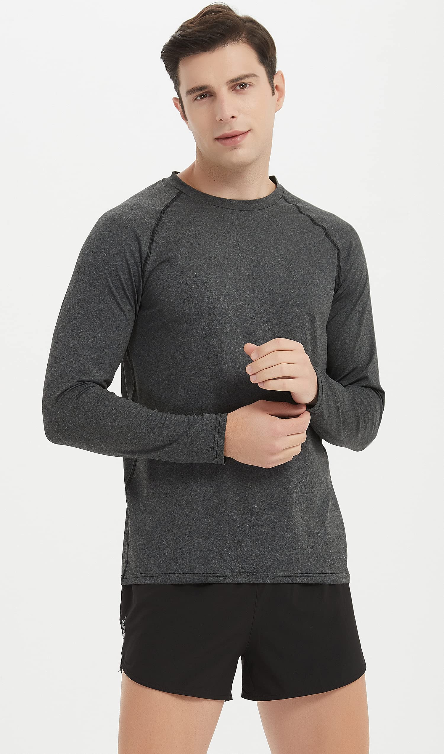 Janmid Men's Long Sleeve Running Shirts Athletic Workout T-Shirts Heather Black XL