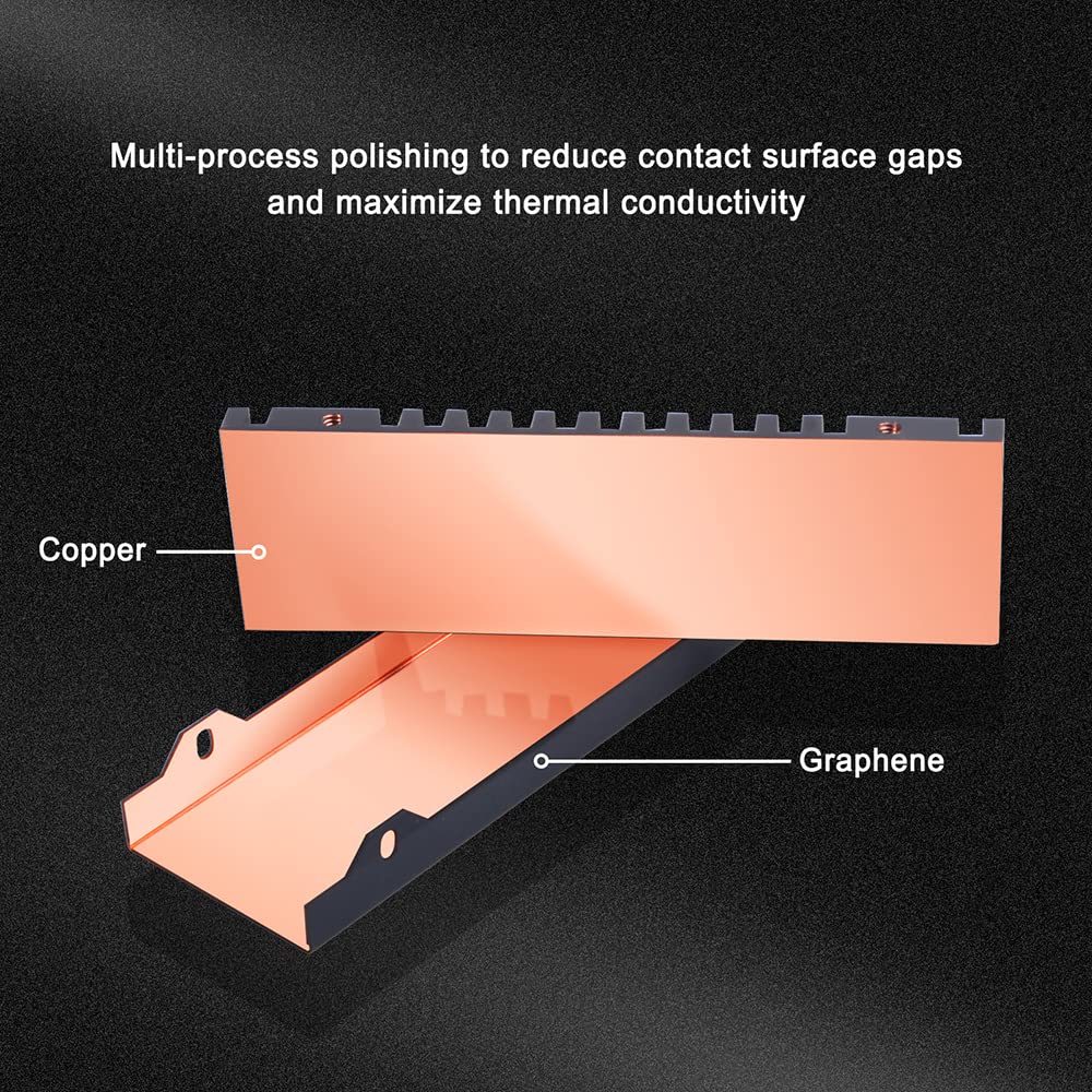 icepc M.2 PCIE NVME 2280 SSD Graphene Coating Full-Cover Copper Heatsink,SSD Radiator with Thermal Conductive Adhesive for Laptop PC PS5 2280 NGFF Solid State Disk Cooler(Grid Pattern)
