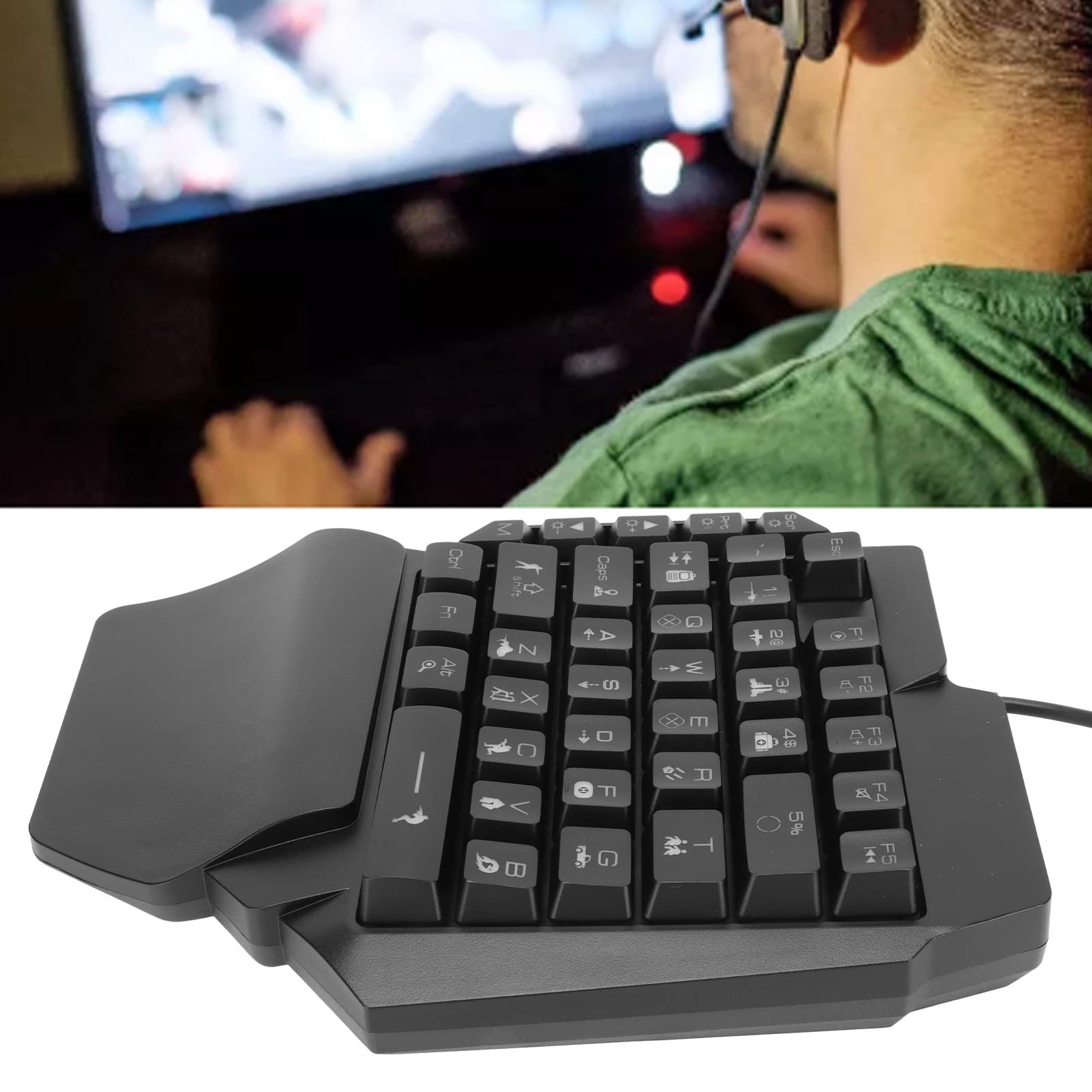 One Handed Gaming Keyboard, RGB Backlit USB Wired Single Hand Mechanical Keyboard, Half Keyboard, Professional Gaming Keypad, for Computer Gaming